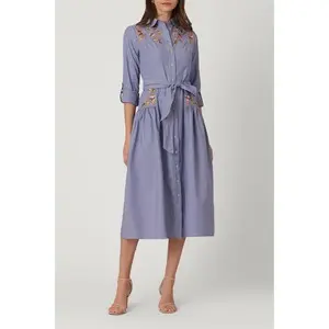 Shoshanna Embroidered Pinstripe Caldwell Dress