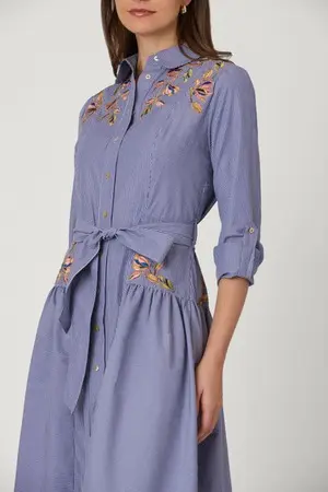 Shoshanna Embroidered Pinstripe Caldwell Dress