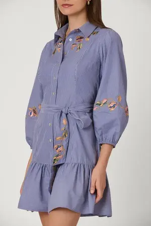 Shoshanna Embroidered Pinstripe Gwen Dress
