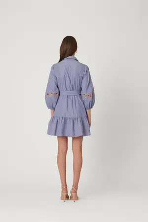 Shoshanna Embroidered Pinstripe Gwen Dress