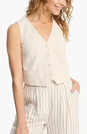 LASCANA Linen Button-up Vest - Sand