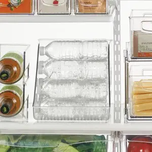 IDESIGN Plastic Water Bottle Organizer For Fridge Bottle Holder For Kitchen And Pantry 4-pack