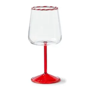 TAG Peppermint Stripe All Purpose Wine Glass Red Multi Borosilicate 3.46x7.75 In Christmas - Clear
