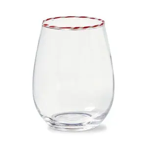 TAG Christmas Peppermint Stripe Stemless Wine Glass Red Multi Borosilicate 3.5x5 - Clear