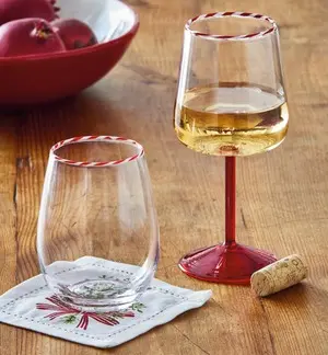 TAG Christmas Peppermint Stripe Stemless Wine Glass Red Multi Borosilicate 3.5x5