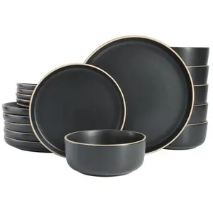 GIBSON HOME Zuma 18 Piece Dinnerware Set - Black