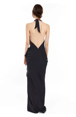 MOTHER OF ALL Patsy Maxi Dress With Halterneck And 3d Floral Detail - Black