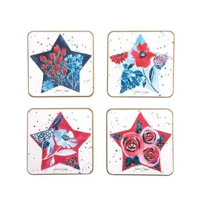 C&F HOME 4th Of July Stars Set Of 4 Coaster Set 4 - Red