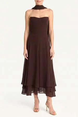 Amanda Uprichard Monterey Dress With Scarf - Cocoa