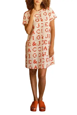 Ace & Jig Nat Button Front Mini Shift Dress - Monogram