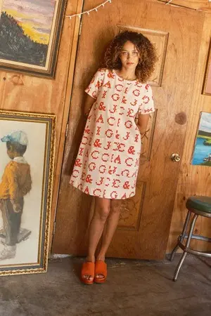 Ace & Jig Nat Button Front Mini Shift Dress - Monogram