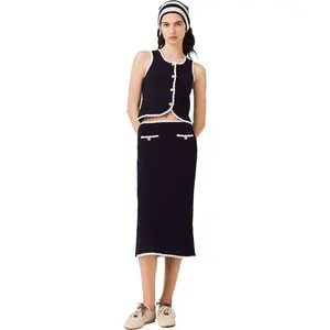 Maje Textured Knit Midi Skirt With Crochet Trim