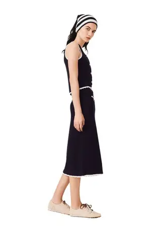 Maje Textured Knit Midi Skirt With Crochet Trim