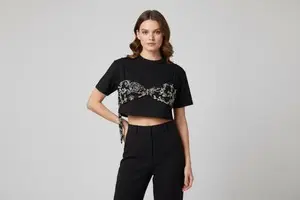 SAN MALO Cropped Lace Bikini T-shirt - Black