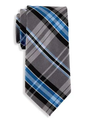 OAK HILL BY DXL Traditional Plaid Neck Tie - Grey