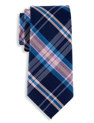 OAK HILL BY DXL Traditional Plaid Neck Tie - Navy