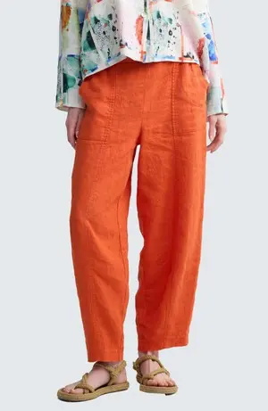 LUUKAA Zenya Solid Linen Pants - Rust Orange