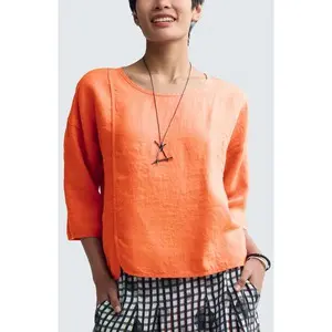 LUUKAA Luukaa Solara Boxy Linen Blouse Rust Orange