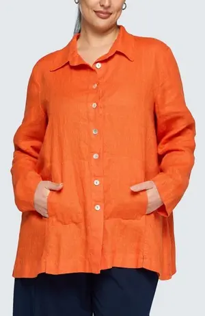 LUUKAA Phalia Solid Linen Shirt - Rust Orange