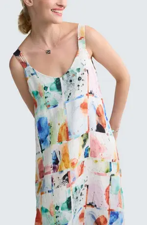 LUUKAA Avelyn Painterly Print Linen Maxi Dress