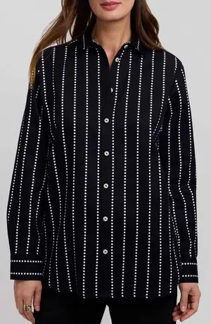 Foxcroft Dot Stripe Boyfriend Button-up Shirt - Black/white