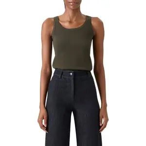 Akris Scoop Neck Cotton Sweater Tank - Olive