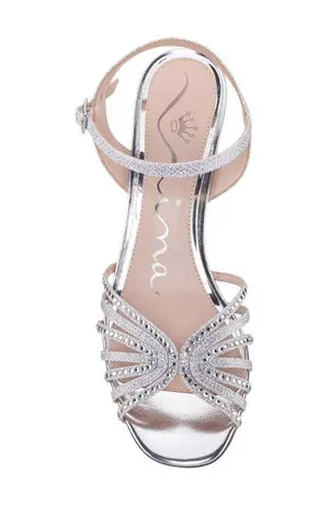 Nina Bryna Embellished Ankle Strap Sandals - Silver