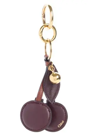 Chloé Symbols Cherry Bag Charm In Leather - Grenat