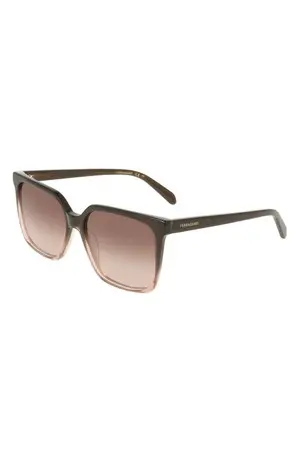 FERRAGAMO 57mm Rectangle Sunglasses - Transparent Brown Gradient