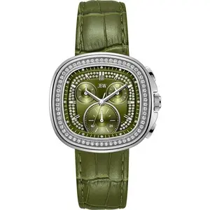 JBW Coast Chronograph Leather Strap Watch Silver/green