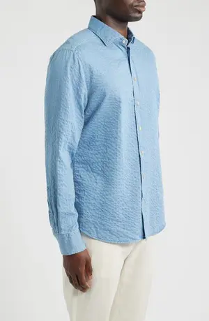 EMANUEL BERG Crinkle Stripe Cotton Denim Button-up Shirt