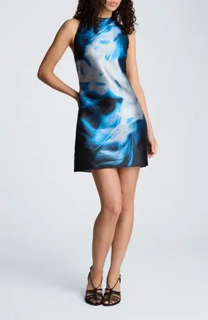 KENNETH COLE Gathered Halter Shift Minidress - Black Multi