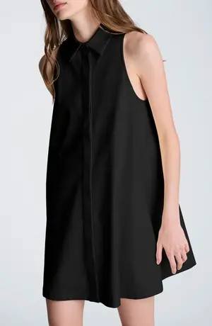 KENNETH COLE Sleeveless Faux Leather Trapeze Minidress - Black