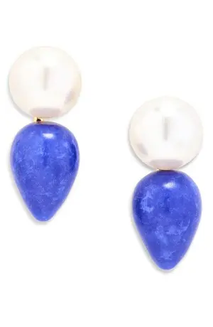 Lele Sadoughi Stone And Faux Freshwater Pearl Double Drop Earrings - Lapis