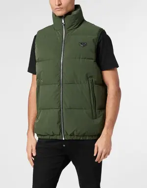 Philipp Plein Padded High Neck Zip-up Vest - Oliv