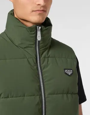 Philipp Plein Padded High Neck Zip-up Vest - Oliv