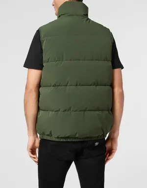 Philipp Plein Padded High Neck Zip-up Vest - Oliv