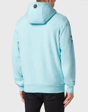 Philipp Plein Skull & Bones Cotton Fleece Hoodie - Lightblue