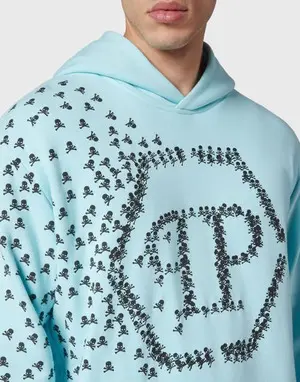 Philipp Plein Skull & Bones Cotton Fleece Hoodie - Lightblue