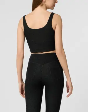 PLEIN SPORT Denim Cropped Top With Gathered Neckline - Black