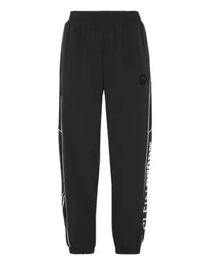 PLEIN SPORT Nylon Loose Fit Jogging Pants With Piping - Black