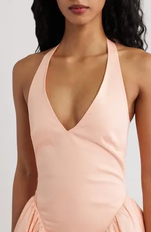 House Of Cb Marilyn Halter Neck Stretch Cotton Midi Sundress - Peach