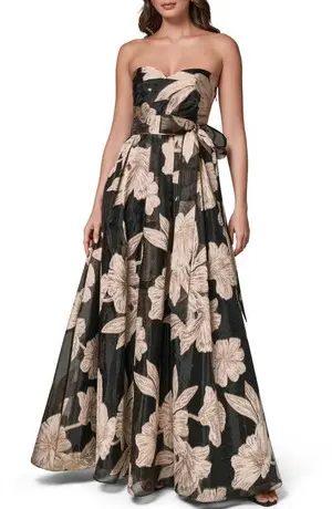 Donna Karan New York Strapless Floral Gown - Black/canvas Multi