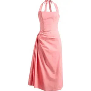 House Of Cb Tallulah Halter Midi Cocktail Dress - Raspberry