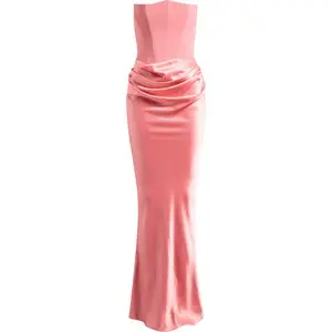 House Of Cb Persephone Strapless Corset Satin & Stretch Crepe Mermaid Gown - Raspberry