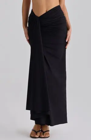 House Of Cb April Ruched Stretch Cotton Evening Midi Skirt