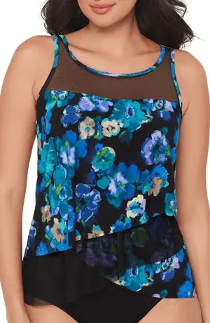 Miraclesuit Secret Garden Mirage Tankini Top - Black/multi