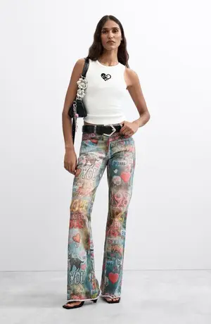 Desigual Graphic Flare Leg Jeans