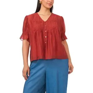 Vince Camuto Pleated Ruffle Top - Rust