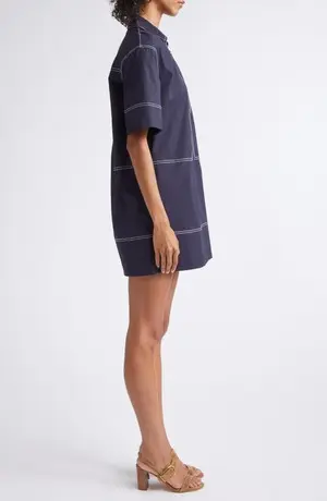 Veronica Beard Phelix Poplin Shift Minidress With Contrast Stitching